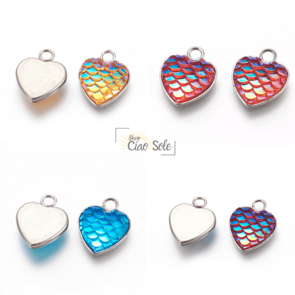 Dije Corazón de escama cola sirena acero quirúrgico